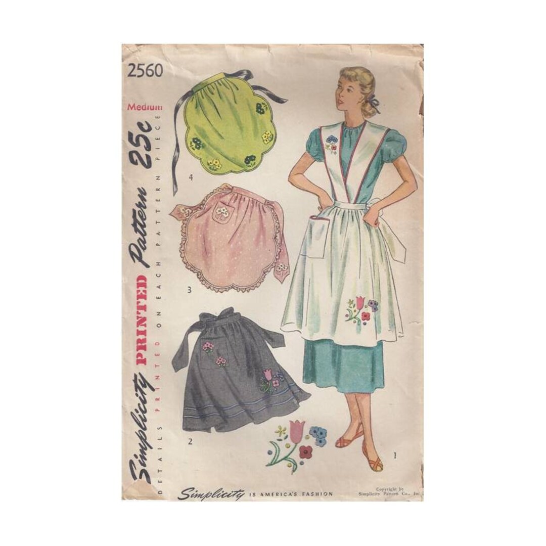 1940's Simplicity 2560 Apron Vintage Pattern Size Medium - Etsy