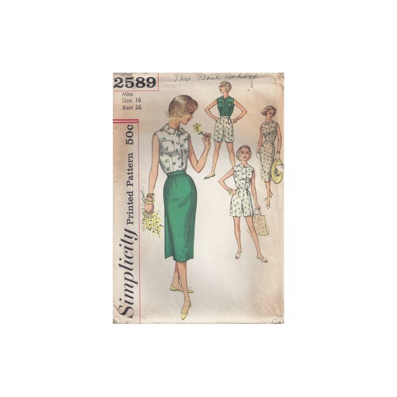 1950s Simplicity 2589 Misses Blouse, Shorts & Wrap Skirt Vintage ...