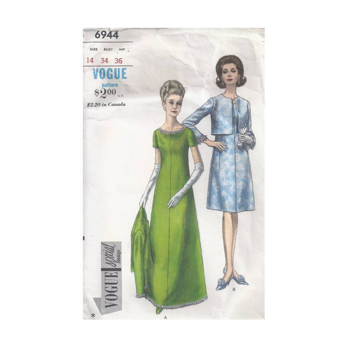 1960s Vogue 6944 Dress & Jacket Pattern Vintage Pattern Size 14 - Etsy