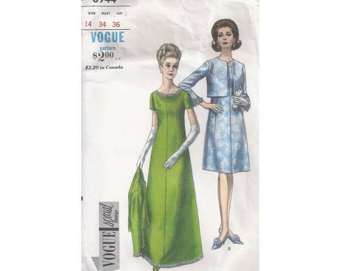 1960s Vogue 6944 Dress & Jacket Pattern Vintage Pattern Size 14 - Etsy