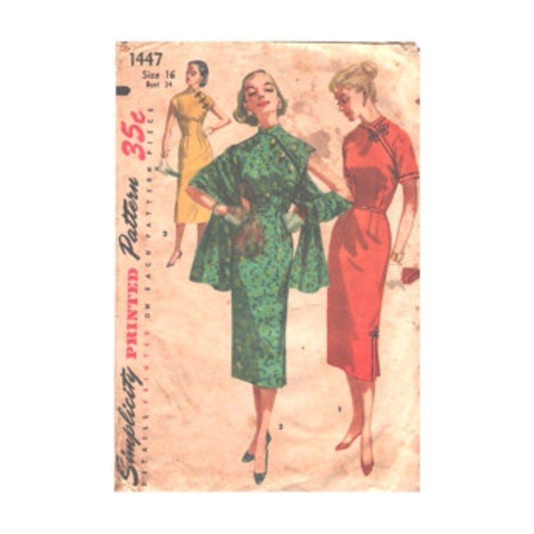 1950's Simplicity 1447 Misses Dress and Stole Vintage Sewing Pattern ...