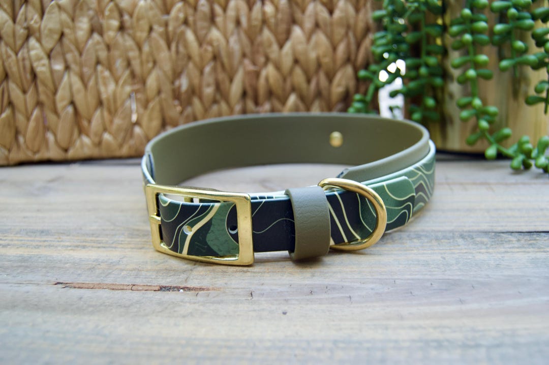 Green Topography: Double Layer Printed Biothane Dog Collar 1" Inch 1.5 ...