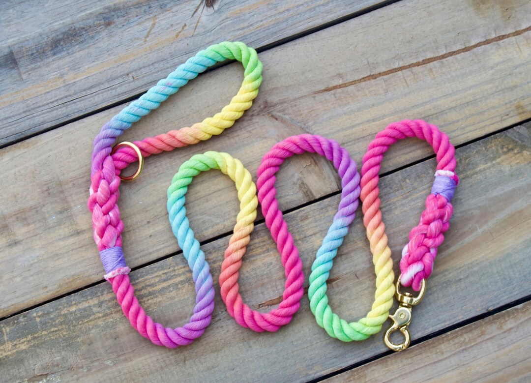 SNOWCONE: Rainbow Rope Leash, Cotton Rope, Colorful, Pink Dog Lead, Hot ...