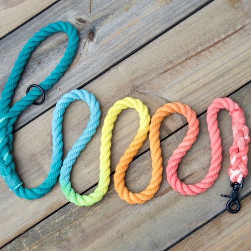 SUMMER BURST: Teal Aqua Yellow Orange Coral Rope Dog Leash - Etsy