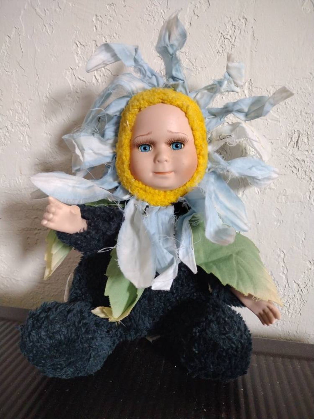 Vintage Cuddle Kids Porcelain Doll, Blue Flower Doll, Gift Ideas ...