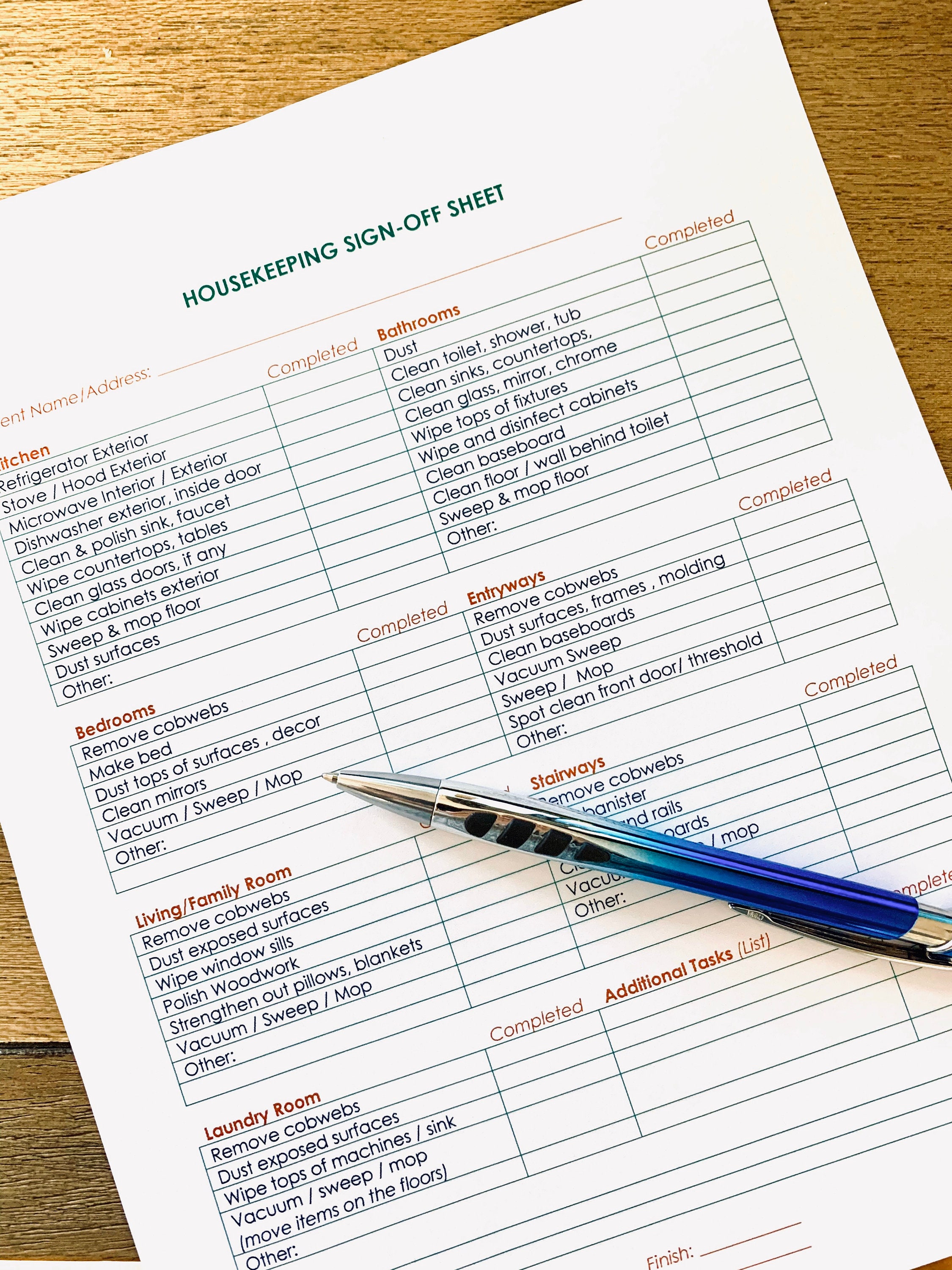 Housekeeping Sign-off Sheet - Etsy