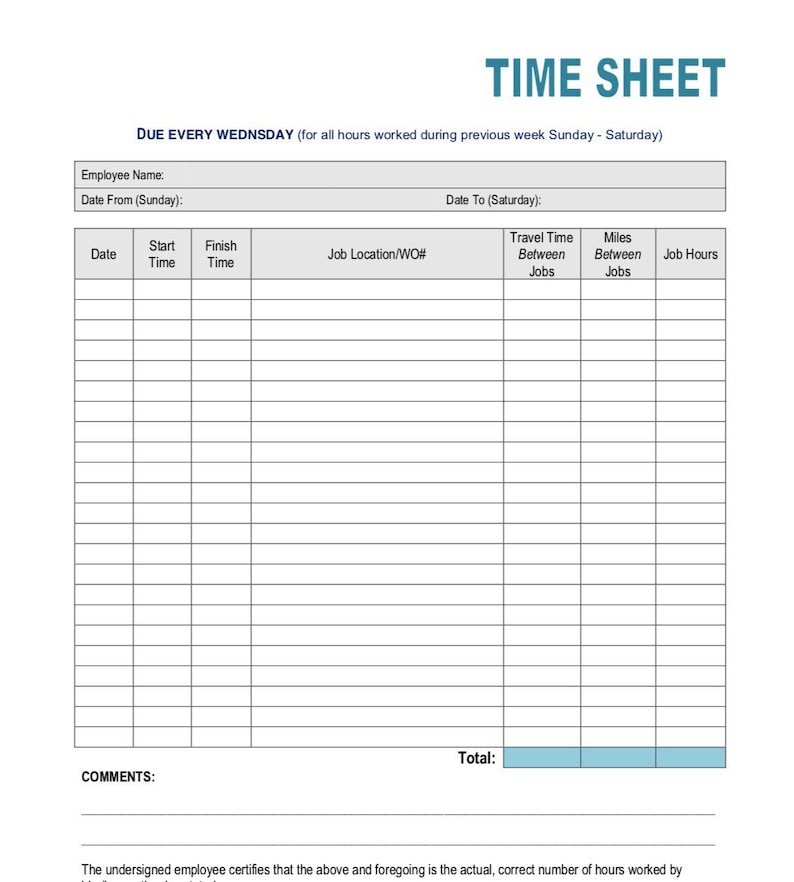 Simple Time Sheet - Etsy
