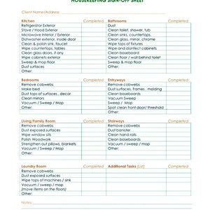 Housekeeping Sign-off Sheet - Etsy