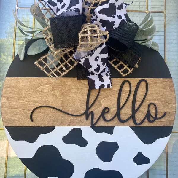 Cow Print Hello Door Hanger - Etsy
