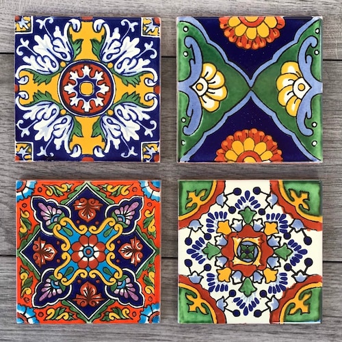 Mixed Set of 6 Mexican Tile Coasters - Etsy