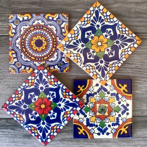 Mixed Set of 6 Mexican Tile Coasters - Etsy