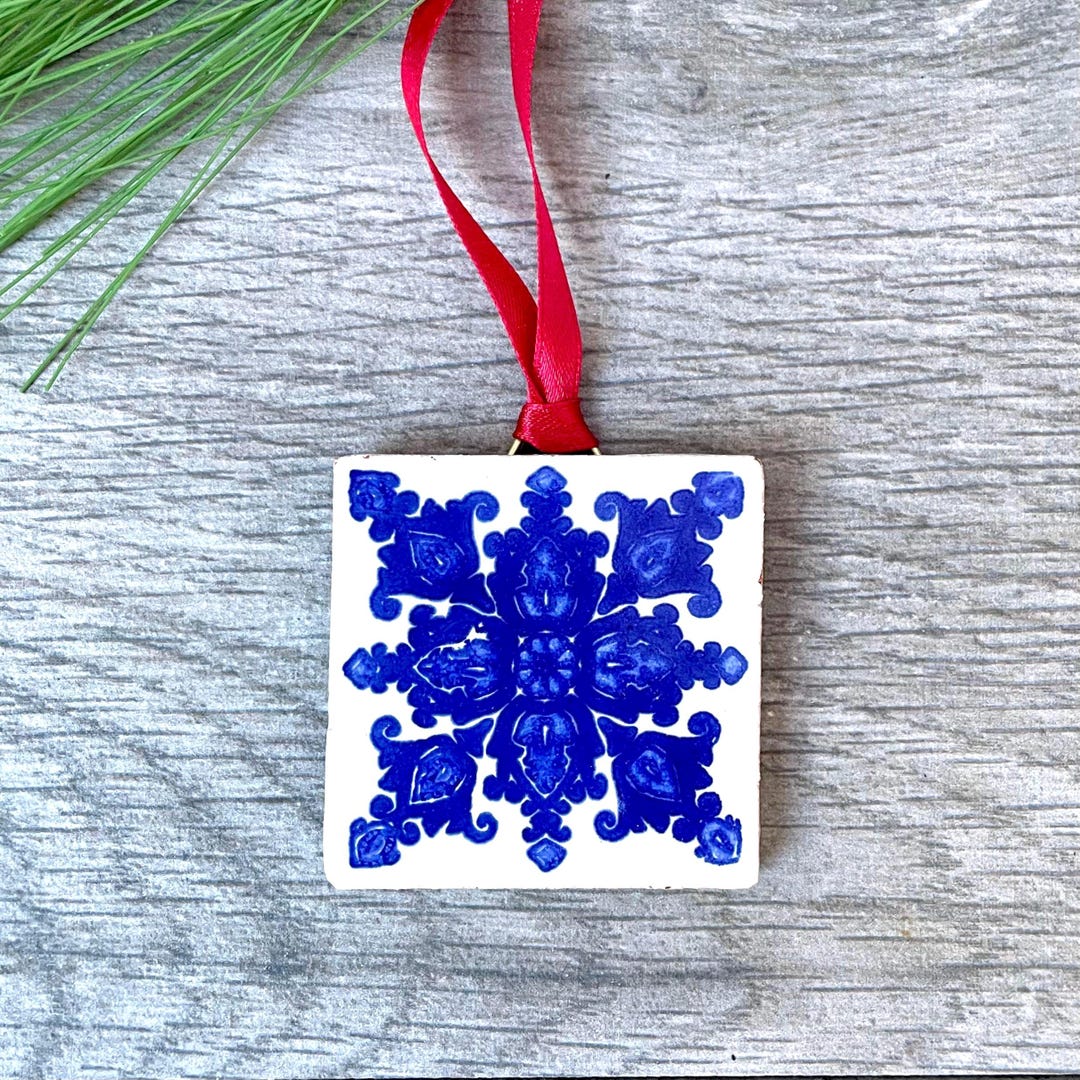 Blue "nieve" Mexican Snowflake Tile Christmas Ornament - Etsy