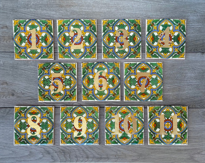 4 Mexican Talavera Tile Wedding Table Numbers - Etsy
