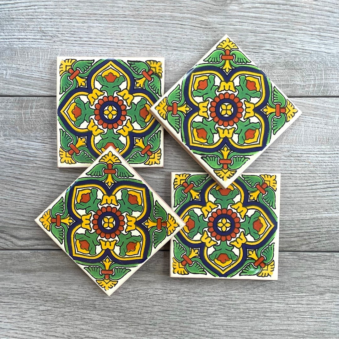 Green "trebol" Mexican Tile Coasters - Etsy