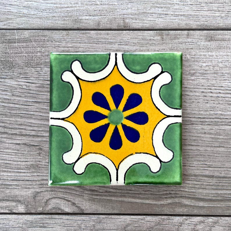 Green "gerbera" Mexican Talavera Tile Coaster - Etsy