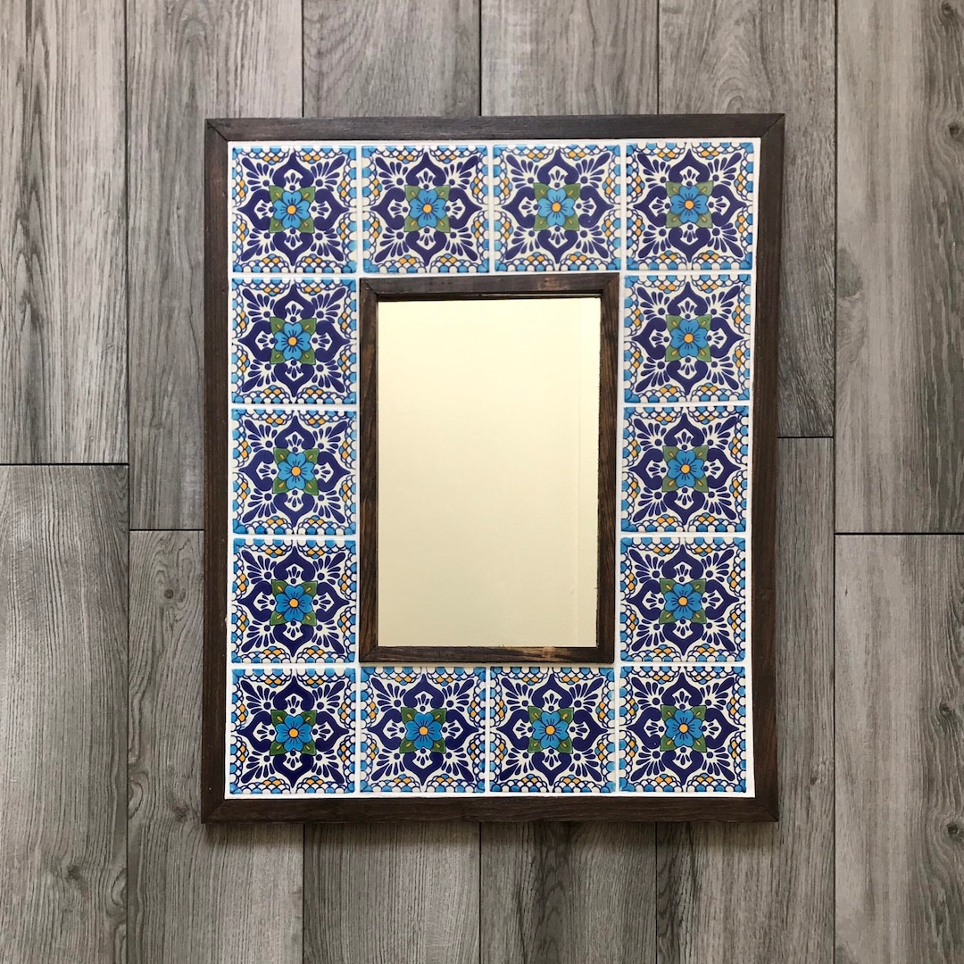 LARGE Mexican Tiled Mirror With Blue "escamilla" Tiles - Etsy
