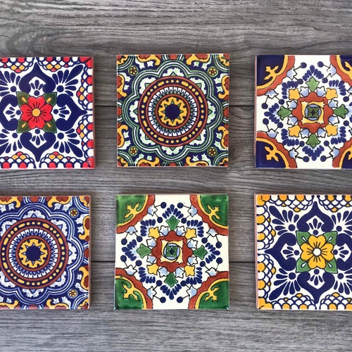 Mixed Set of 8 Mexican Tile Coasters - Etsy