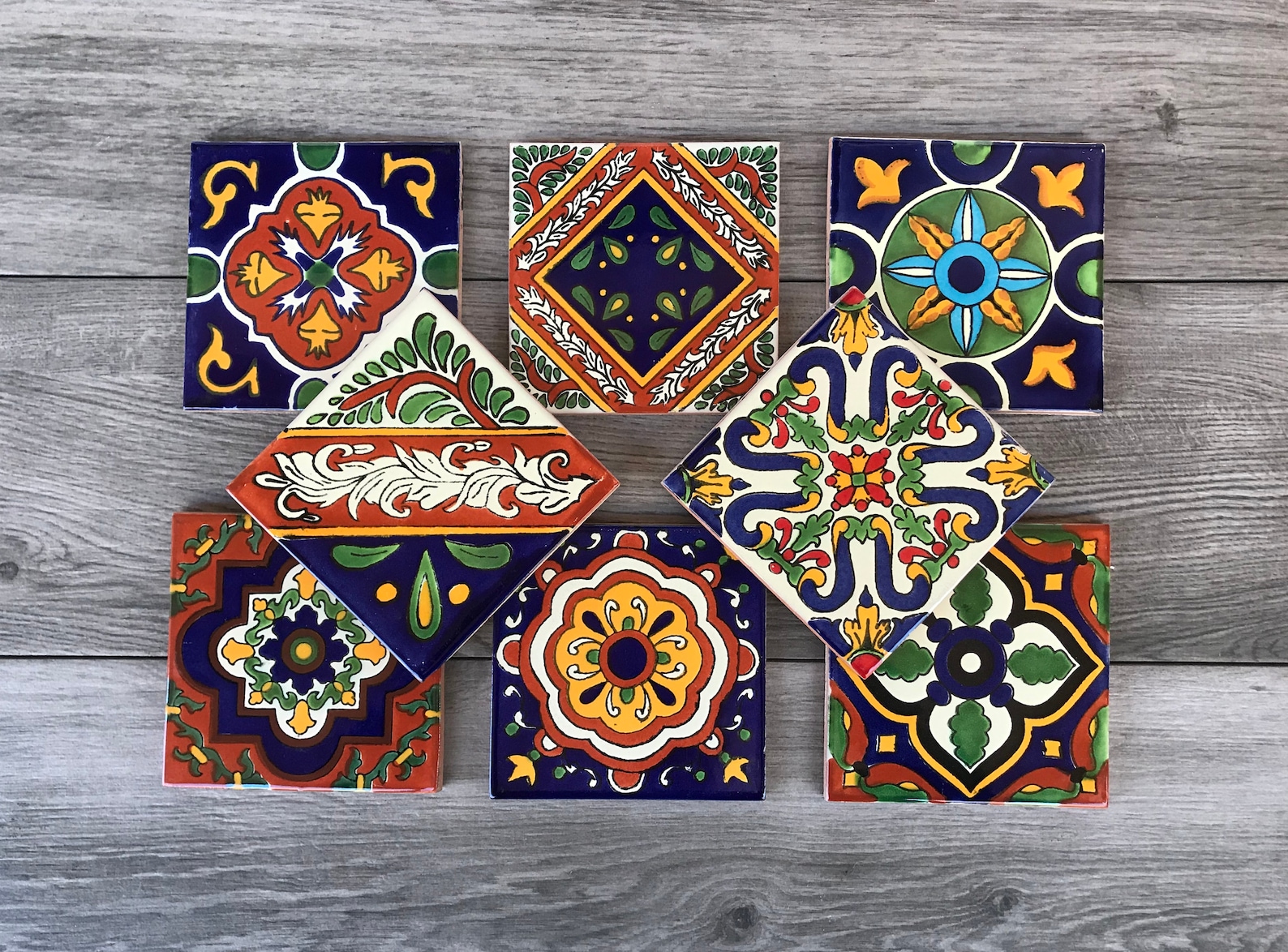 Mixed Set of 8 Mexican Tile Coasters - Etsy
