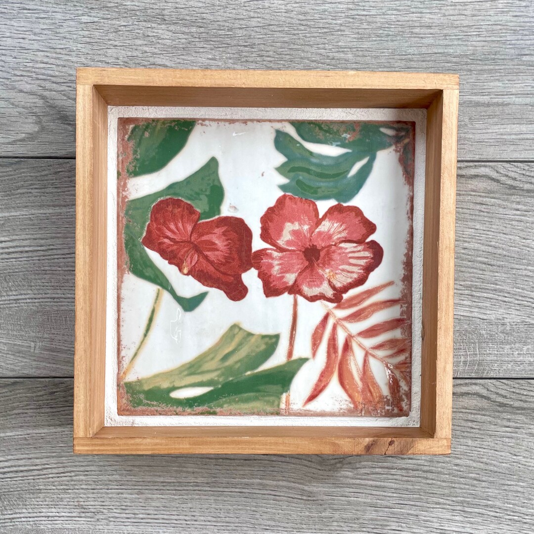 Pink Hibiscus Flower Tile Tray - Etsy