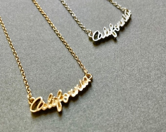Gold California State CA Love Cali Dreaming West Coast Pendant Chain ...
