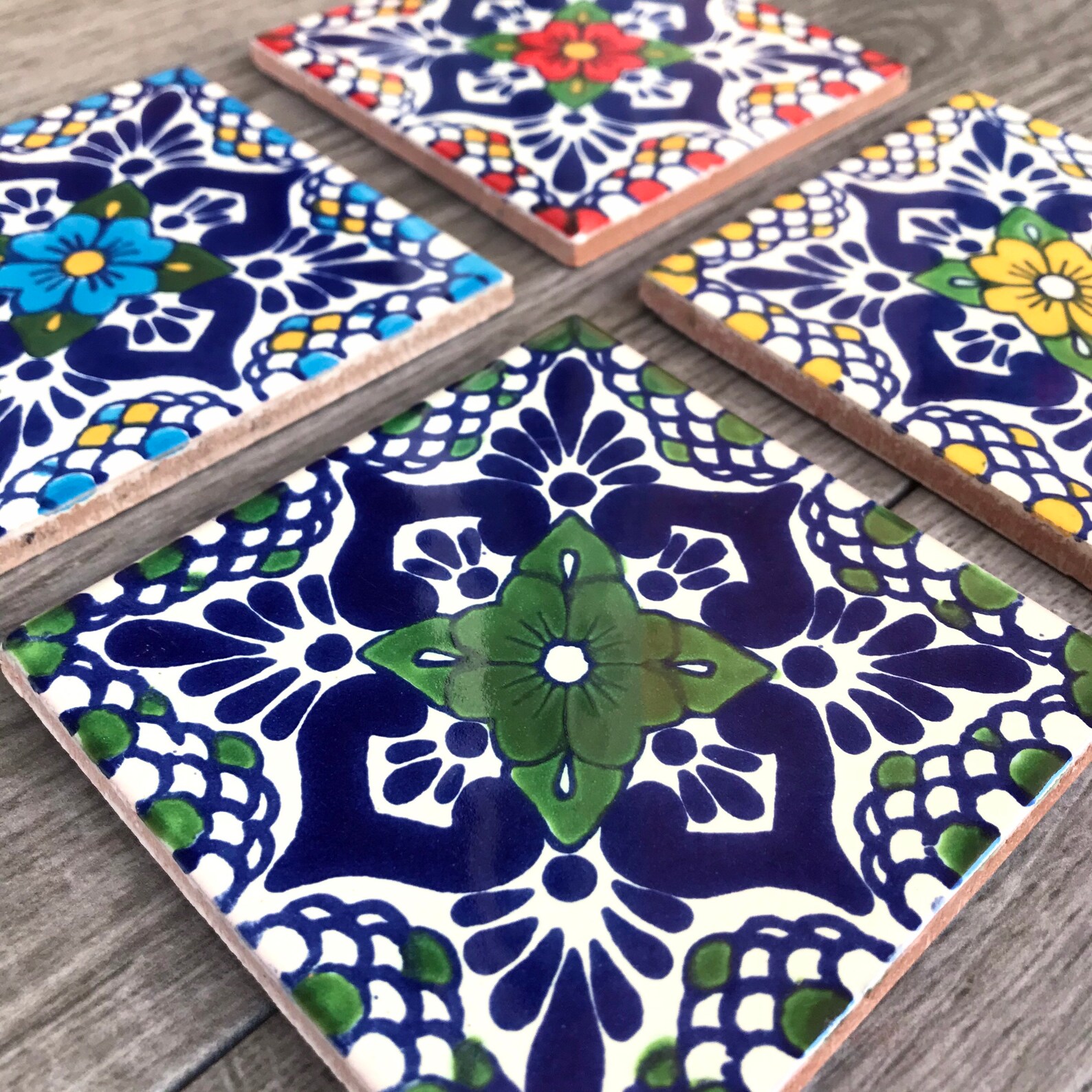 Mixed Set of 4 Red, Orange, Green, and Blue Mexican Tile Coasters - Etsy