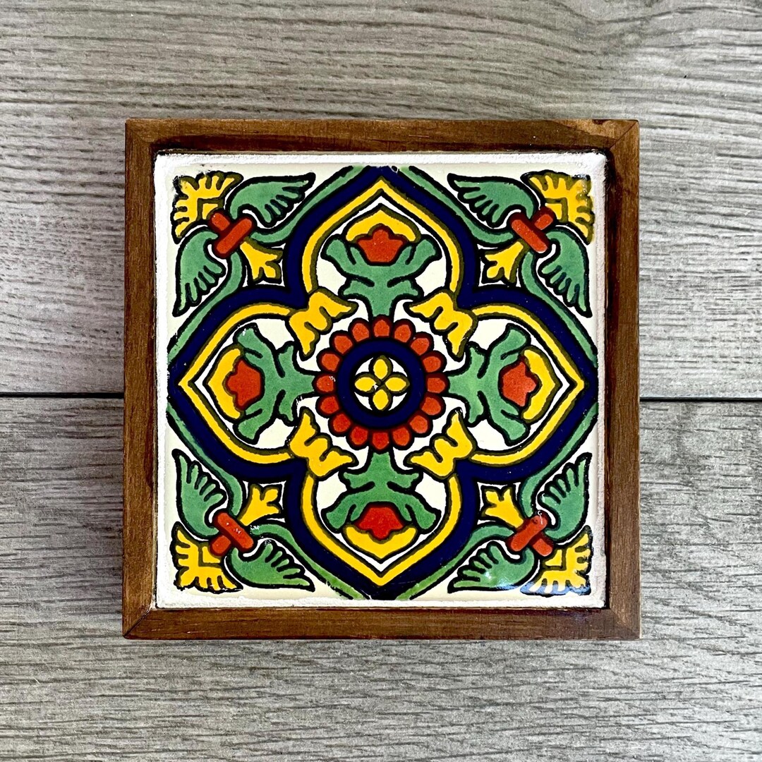 Wood Framed Mexican Talavera Tile Wall Decor - Etsy