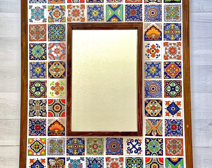 LARGE Mexican Tiled Mirror With Small Multicolored Talavera - Etsy