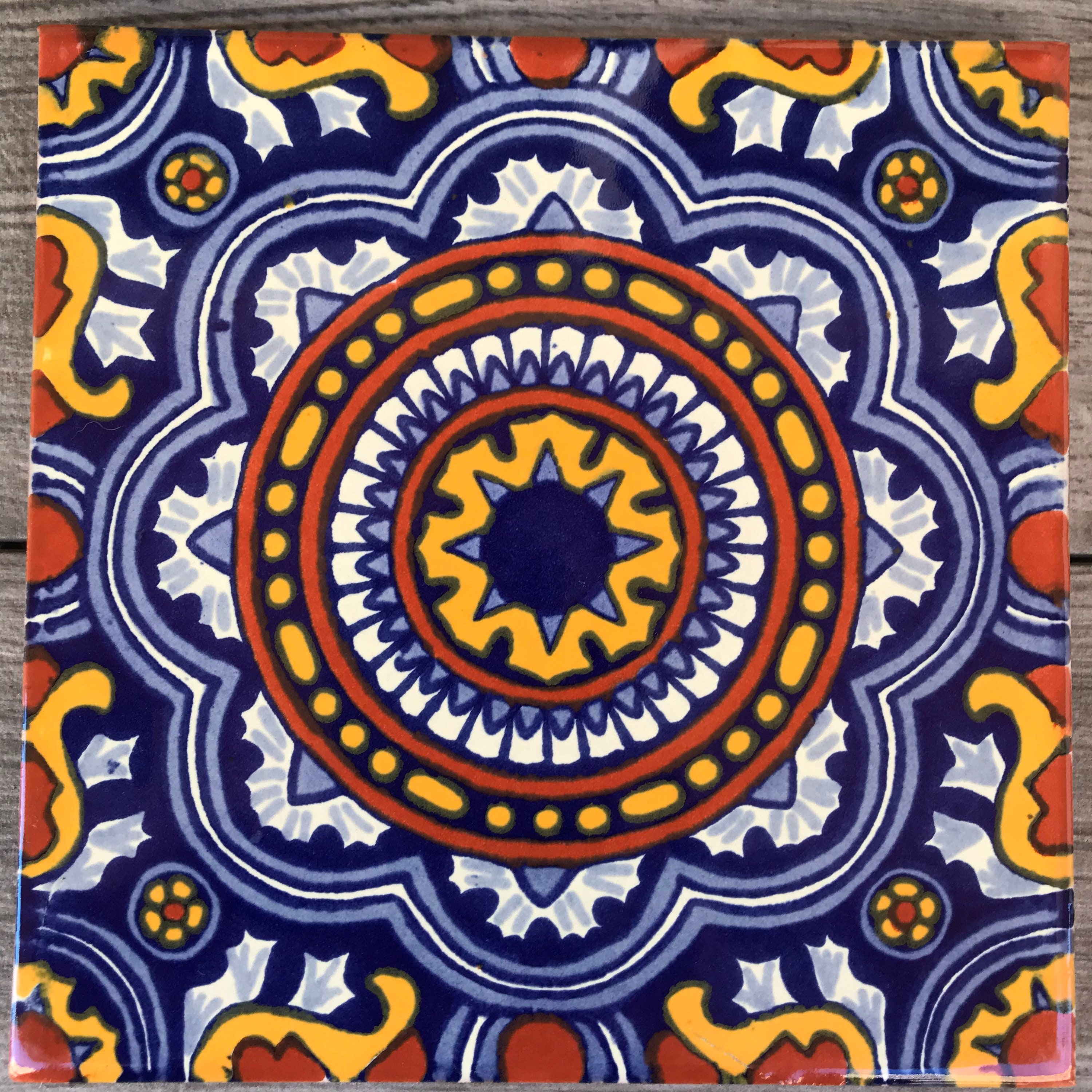 6" Blue and Red "royal Completo" Mexican Tile Trivet - Etsy