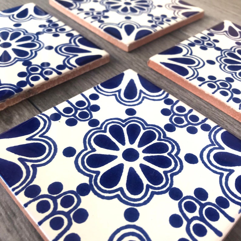 Blue and Off-white ramos Mexican Tile Coasters | Etsy