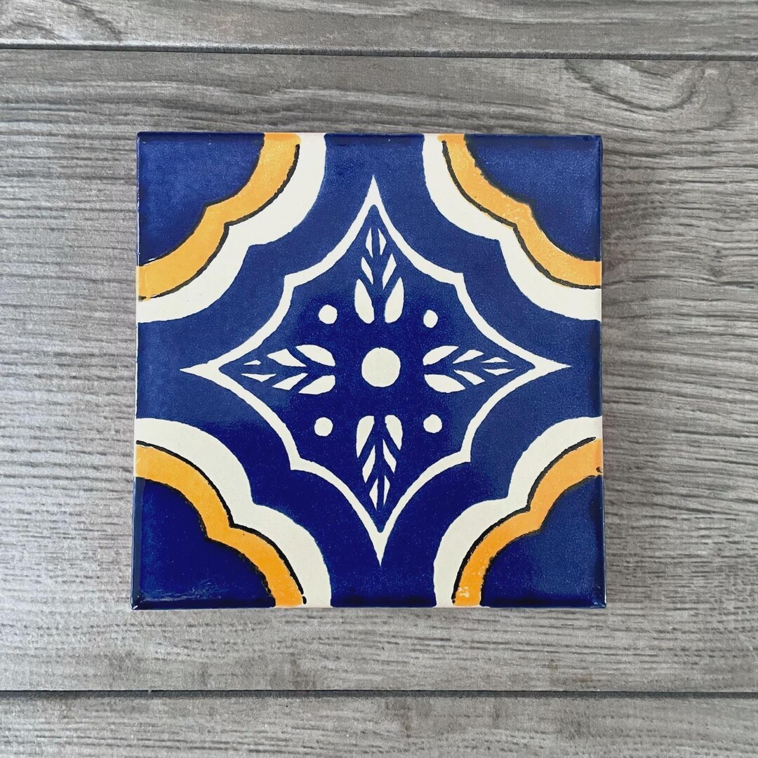 Blue and Yellow "palacio" Mexican Talavera Tile Coaster - Etsy
