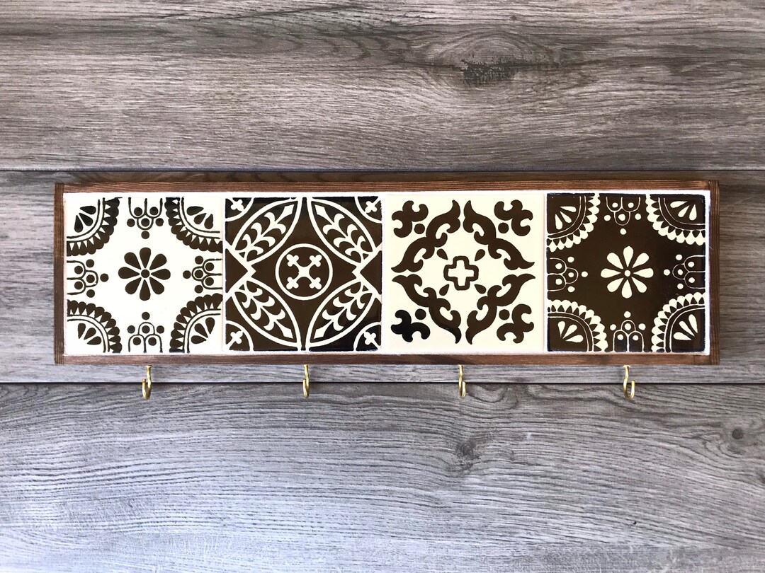 Black and Off-white Mexican Tile Key or Jewelry Hanger - Etsy