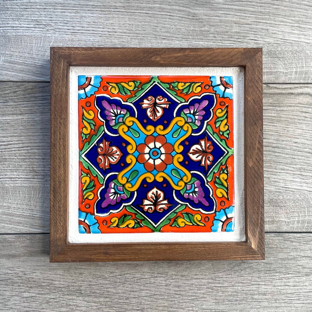 Wood Framed Mexican Tile Wall Art - Etsy