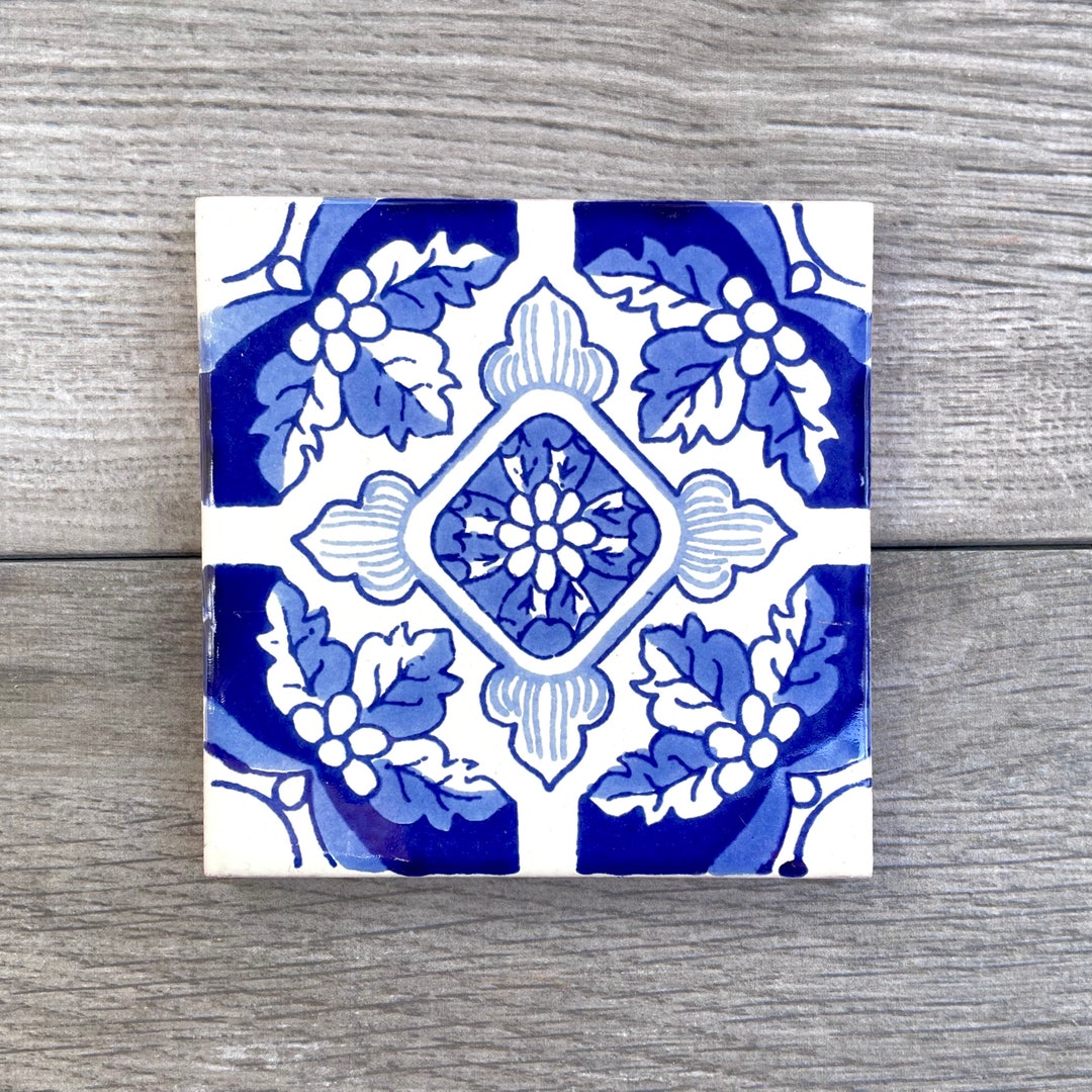 Blue "positano" Mexican Talavera Tile Coaster - Etsy
