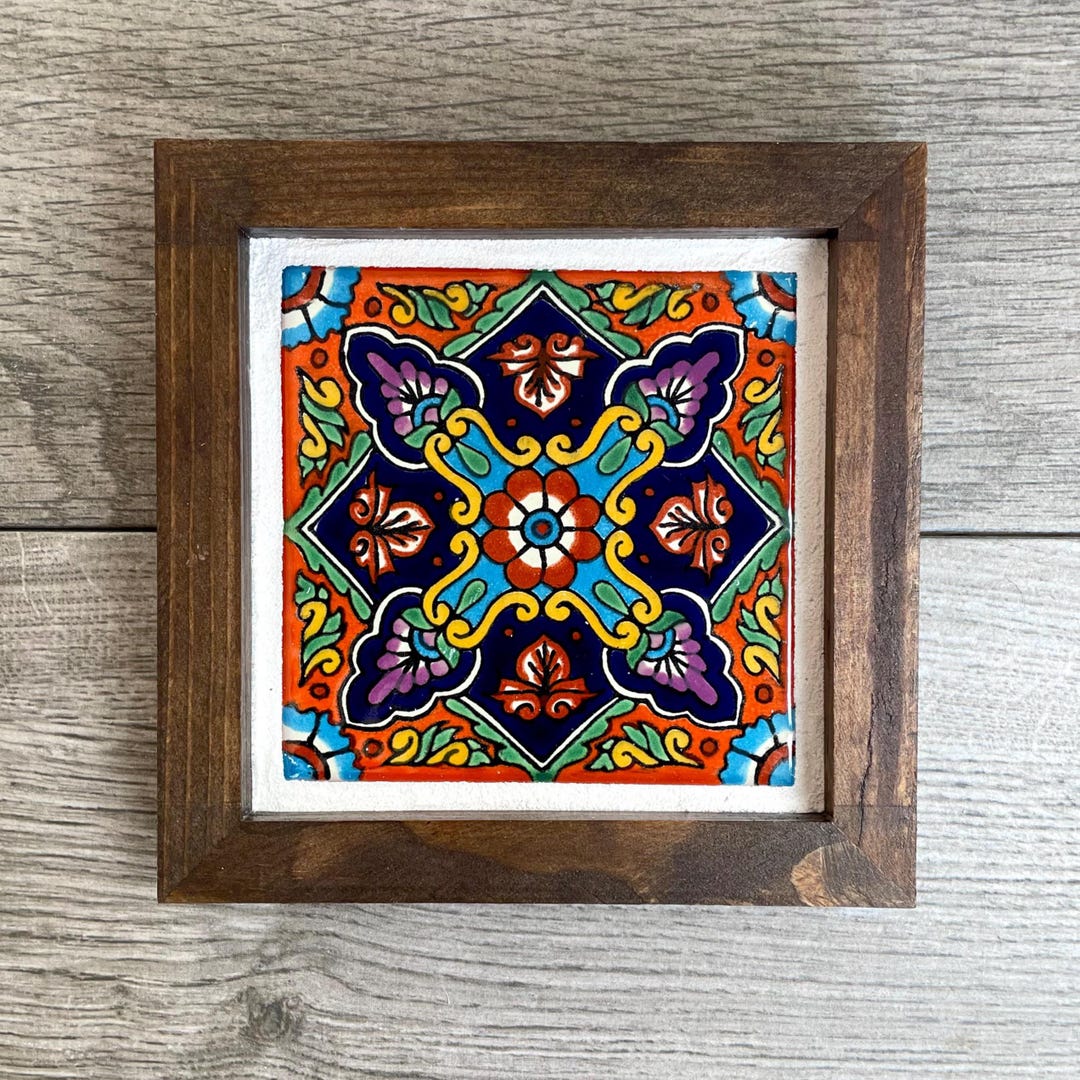 Wood Framed Mexican Talavera Tile Wall Decor - Etsy