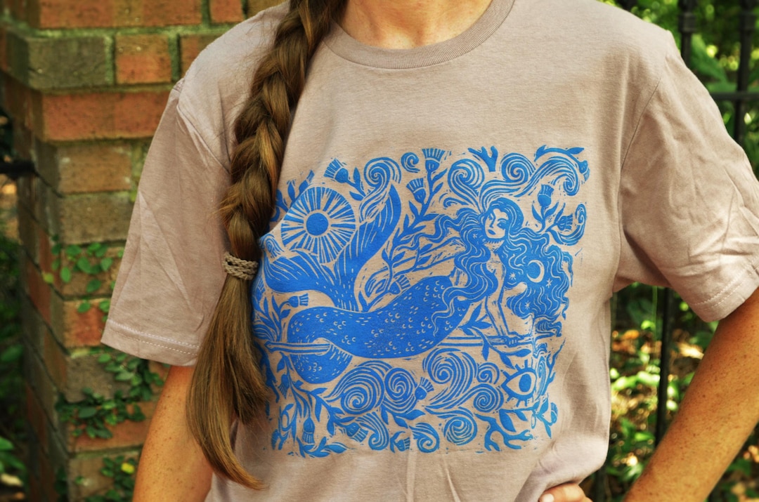 Mermaid Lore Shirt- Block Print Shirt - Paragon Gildan T-shirt- Folk ...
