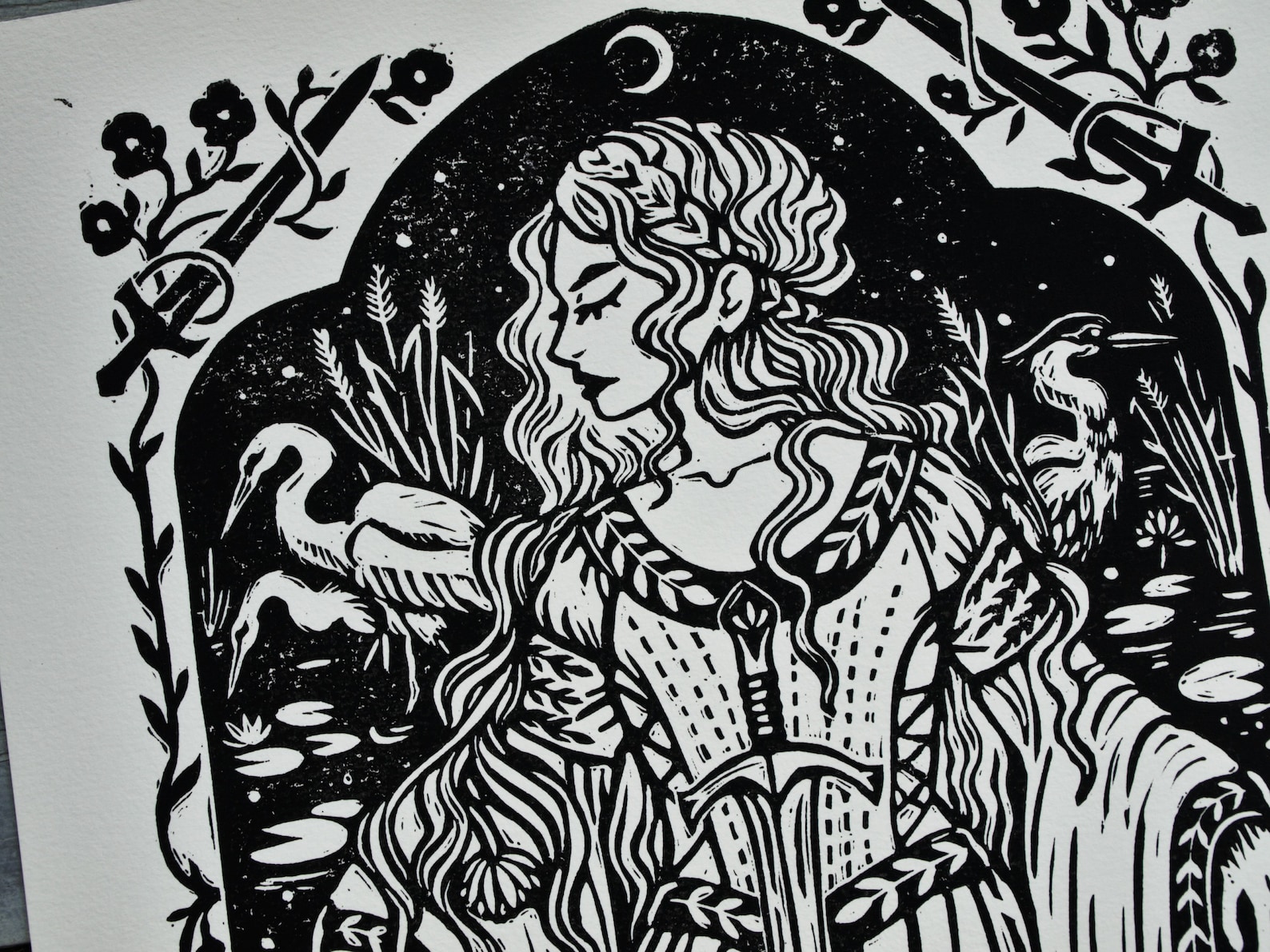 Lady of the Lake - Linocut Art Print - Block Print - Arthurian Legend ...