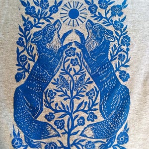 Two Foxes Block Printed Shirt Gildan Unisex Gray - Rustic - Folk Art ...