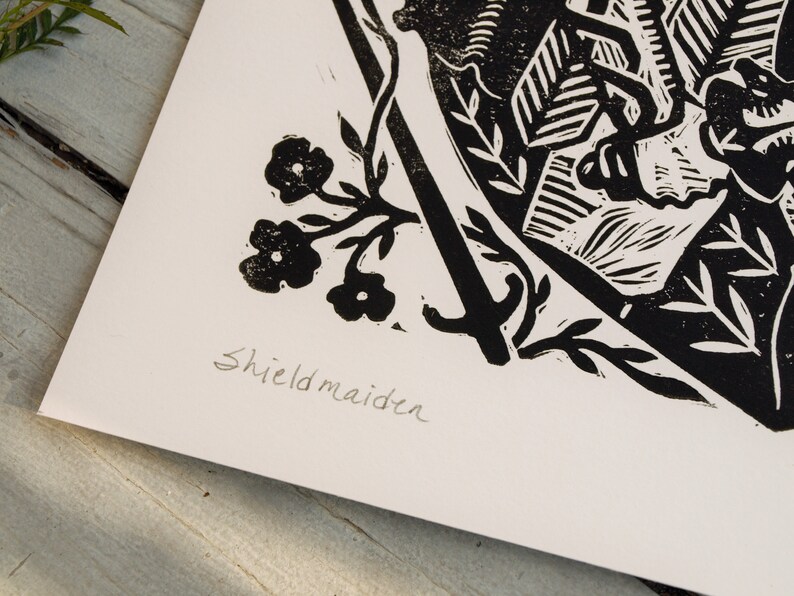 Shield Maiden Linocut Block Print Medieval Art Print - Etsy