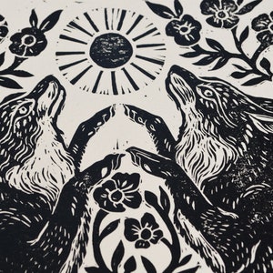 Two Foxes Linocut Block Print - Rustic Art - Folk Art - Woodland - Fox ...
