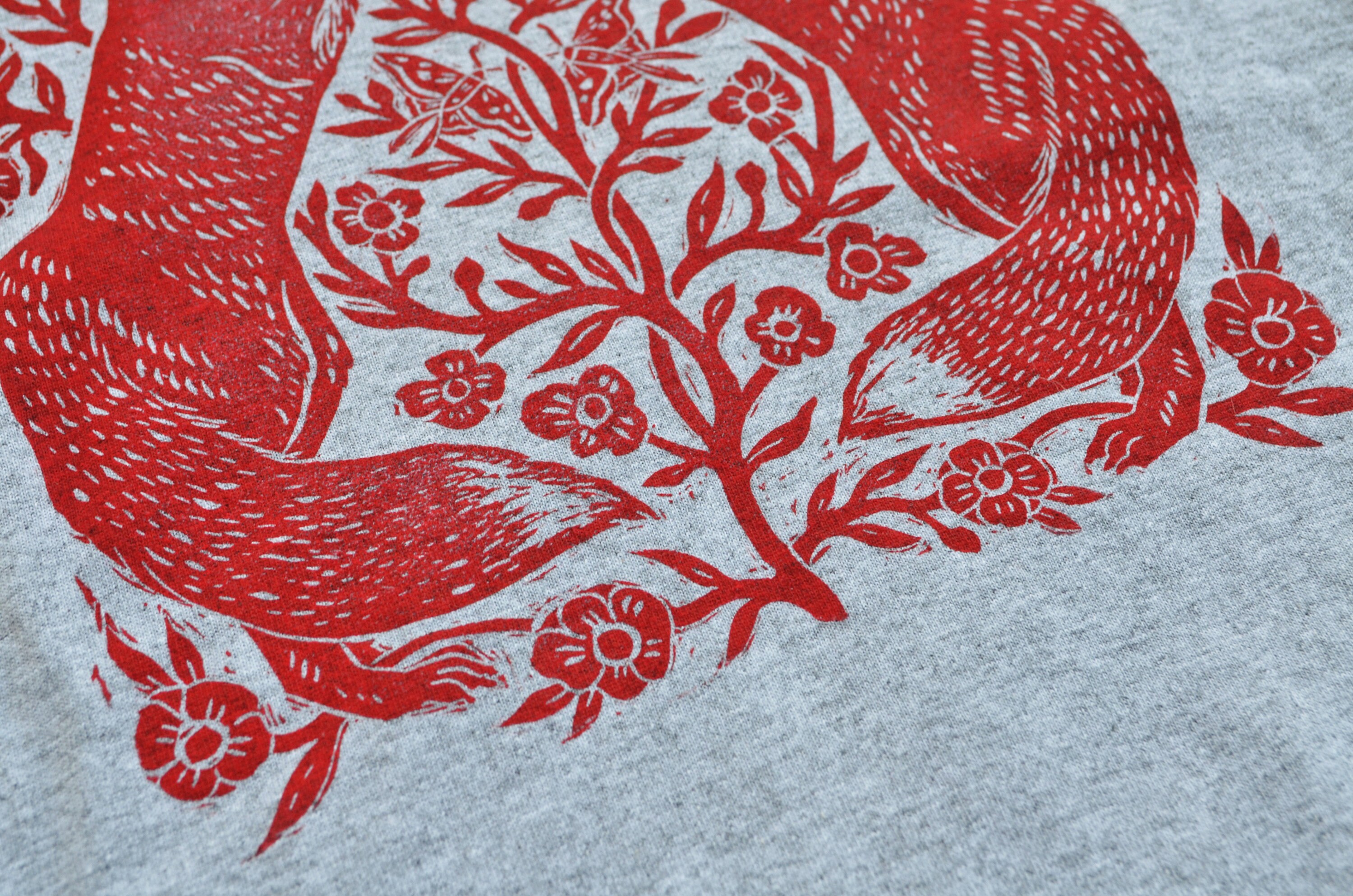 Two Foxes Block Printed Shirt Gildan Unisex Gray - Rustic - Folk Art ...
