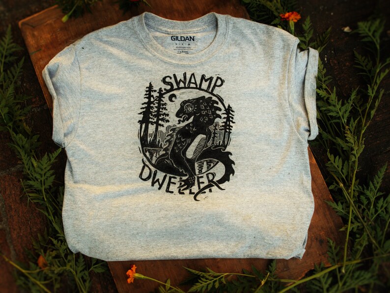 Swamp Dweller Lizard Man South Carolina Block-printed T-shirt | Etsy