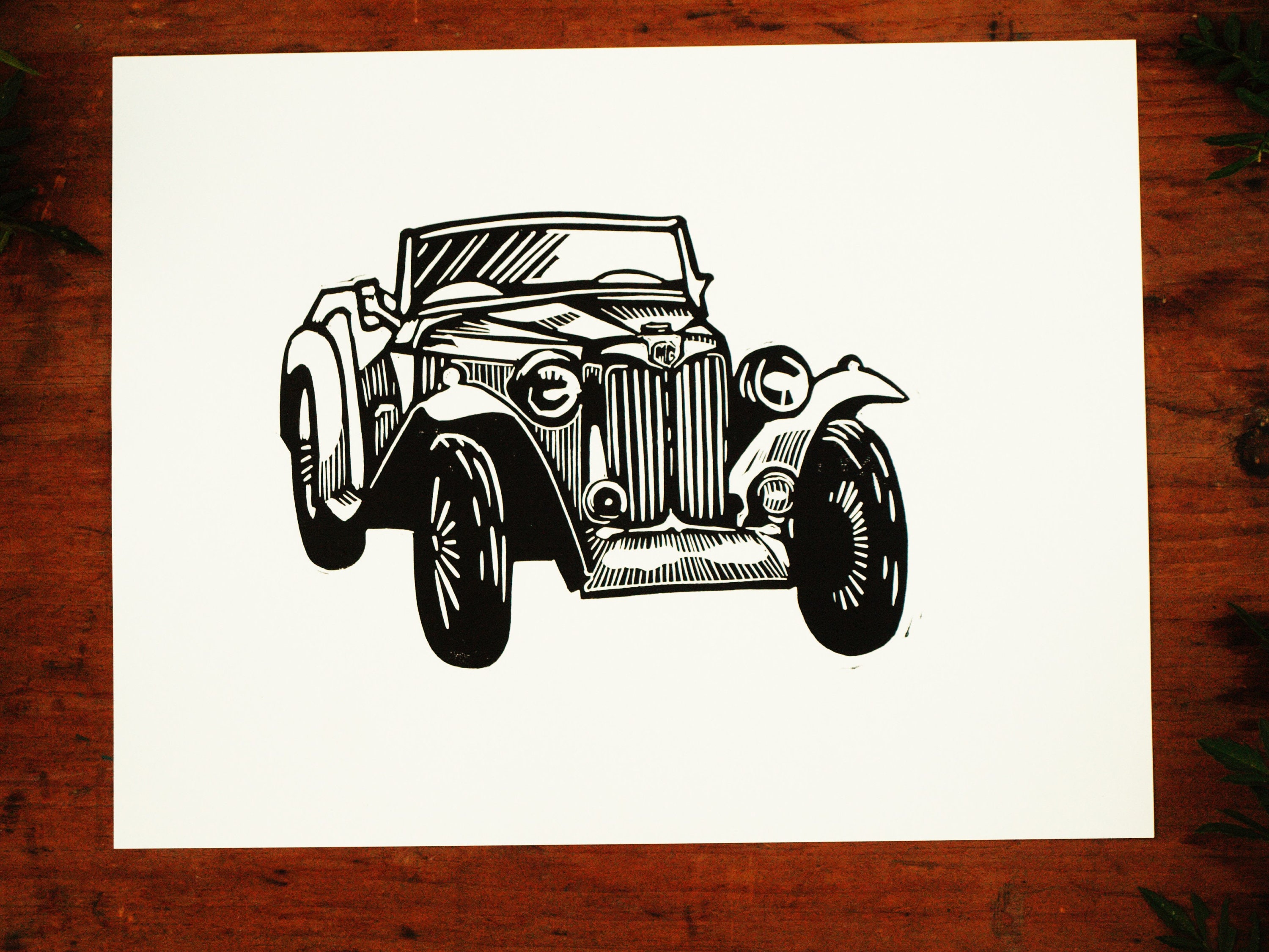 Rustic Roadster Vintage Car Linocut Block Print - Etsy