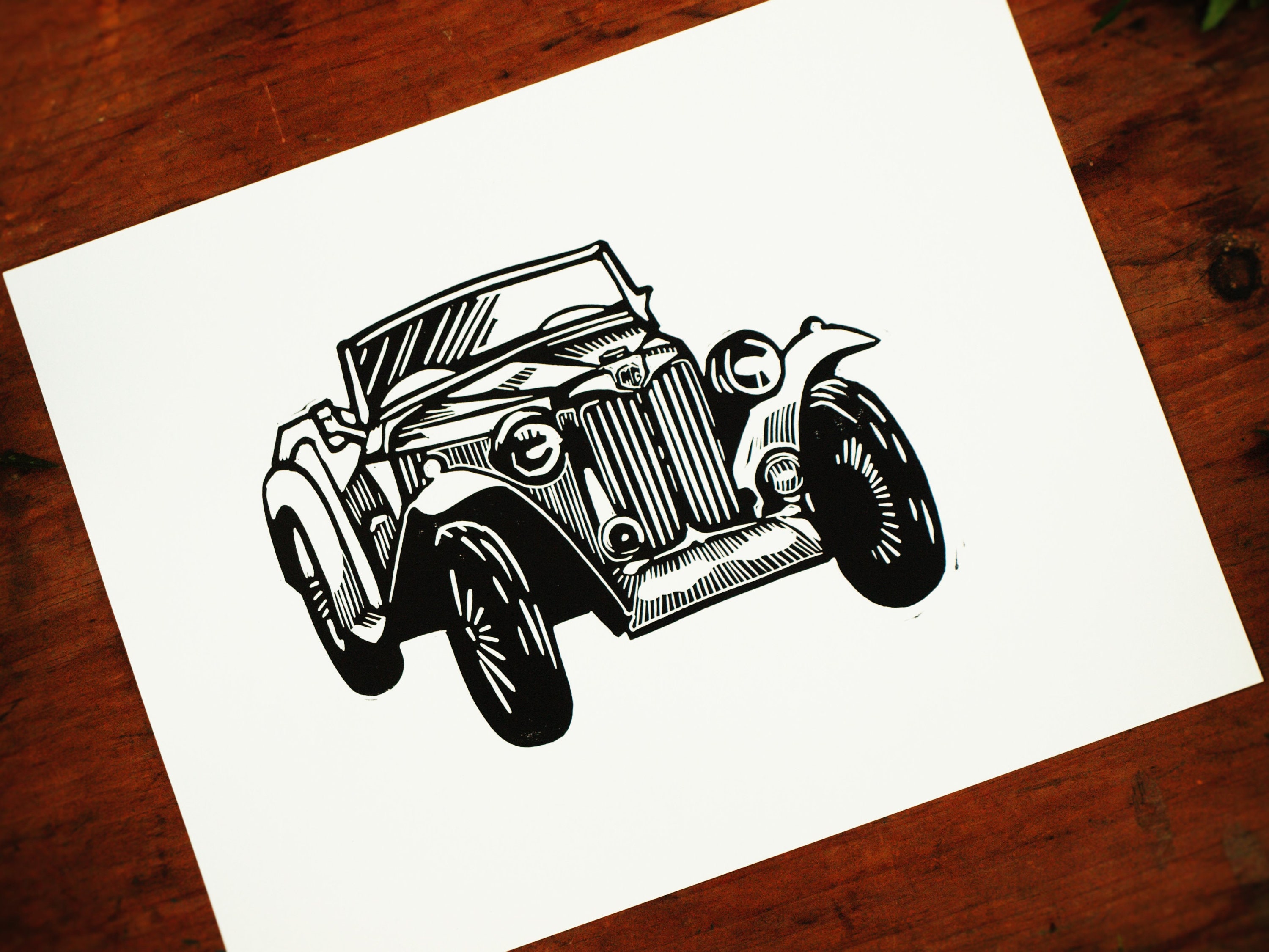 Rustic Roadster Vintage Car Linocut Block Print - Etsy