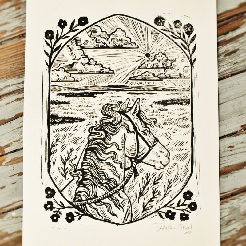 Linocut Prints Horse - Etsy