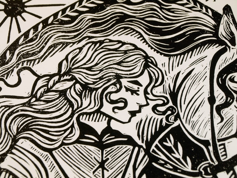 Shield Maiden Linocut Block Print Medieval Art Print - Etsy