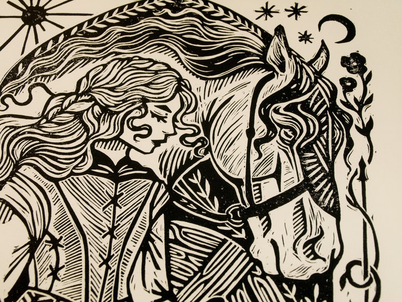 Shield Maiden Linocut Block Print Medieval Art Print - Etsy