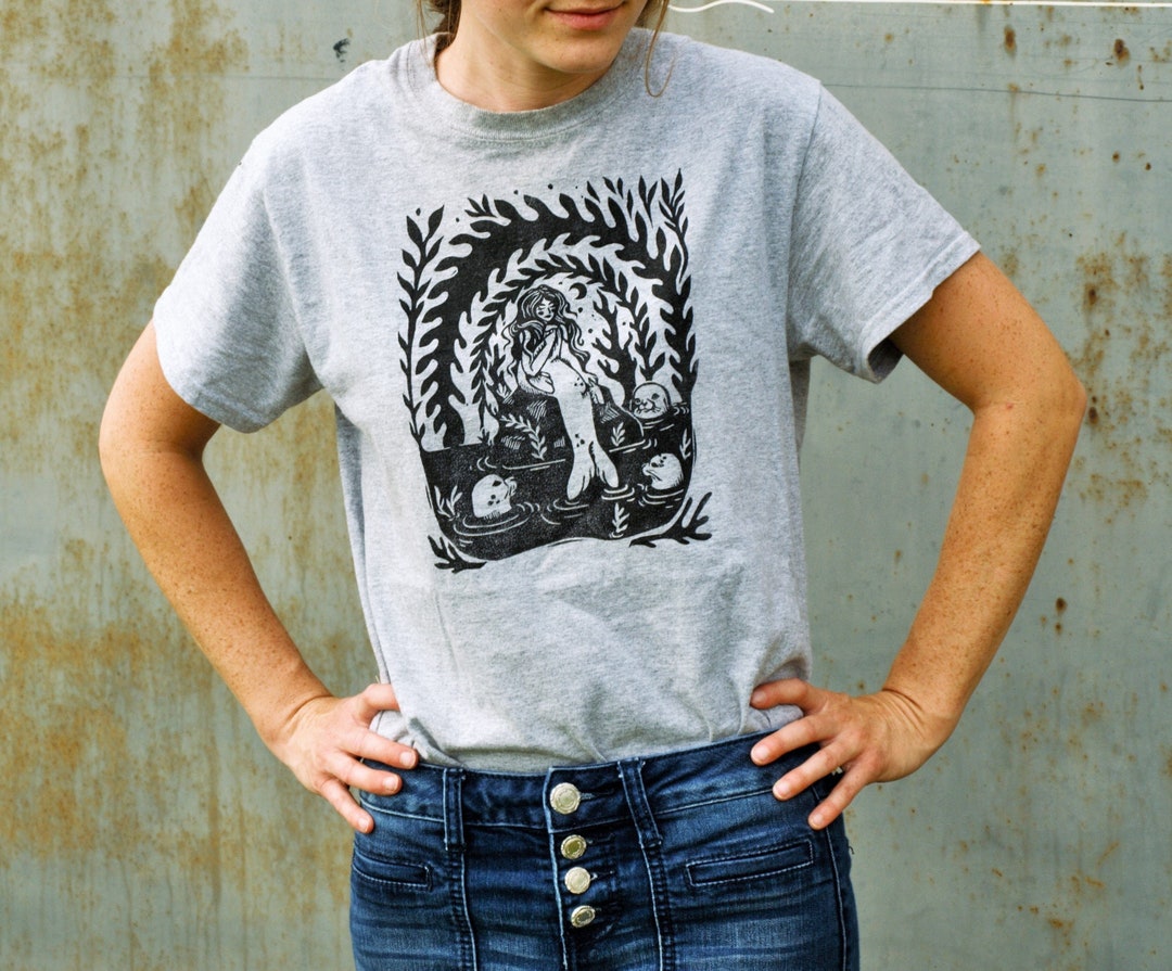 Block Printed Selkie Skin T Shirt Linocut Selkie Folklore