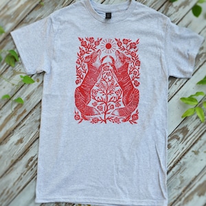 Two Foxes Block Printed Shirt Gildan Unisex Gray - Rustic - Folk Art ...