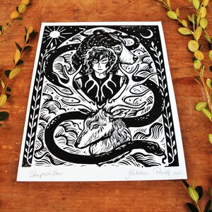 Shapeshifter Linocut Print - Block Print - Folklore Illustration ...