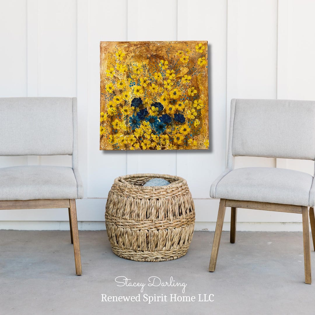 Original Artwork. Hand Painted Florals. Rustic Flower Wall Art. Mixed ...